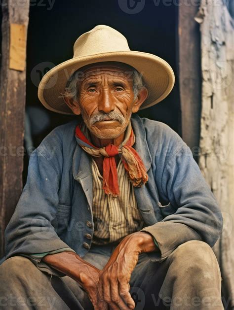 Old Colored Photo Of A Mexican Man From The Early 1900s Ai Generative