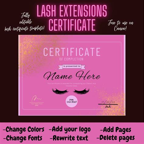 Lash Extensions Certificate Eyelash Extensions Diy Certificate Certificate Of Completion