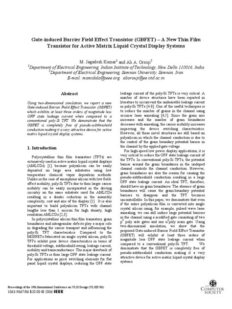 Pdf Gate Induced Barrier Field Effect Transistor Gbfet A New Thin Film Transistor For