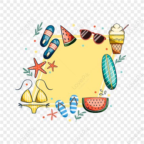 노란색 여름 일러스트 스티커 수박 수영복 테두리노랑구두 Png 일러스트 무료 다운로드 Lovepik