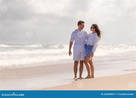 Young Couple On White Beach During Summer Vacation Stock Image Image