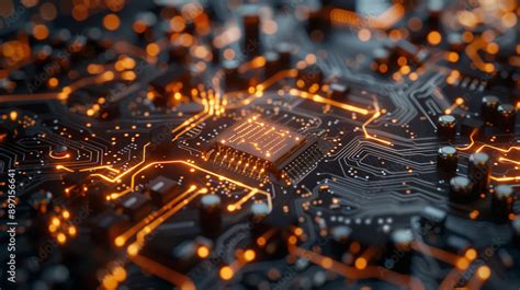 Quantum Ai Chip Integrated On A High Tech Pcb With Flowing Digital Data