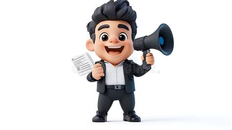 3d Character Holding Megaphone In Cheerful Style Stock Illustration
