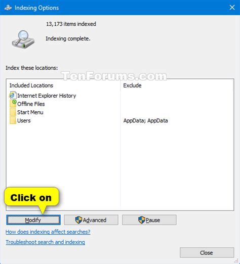 Add Or Remove Search Index Locations In Windows 10 Tutorials
