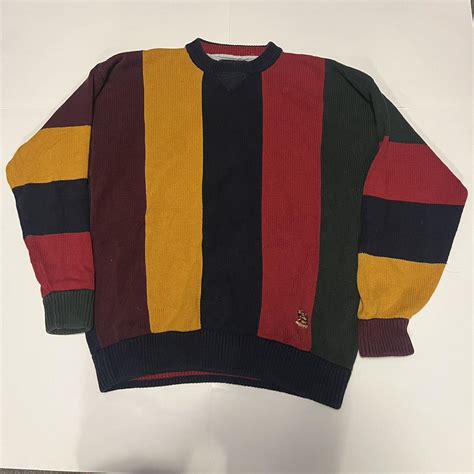 Vintage 90s Colorblock Striped Sweater Unique Style Depop