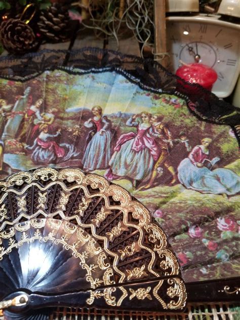 Japan Vintage Rococo Romantic Scenes Folding Fan 46cmx24 5cm Hobbies