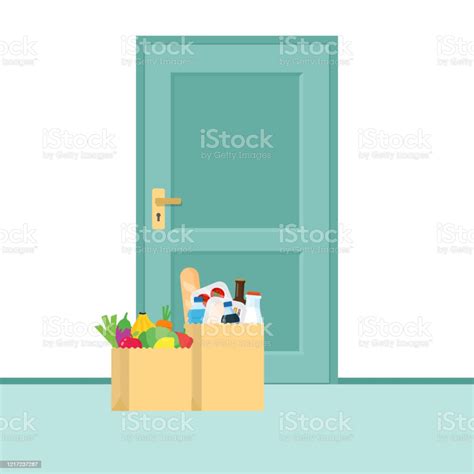 격리 하는 동안 음식 배달 서비스 연락처 배달이 없습니다 배달에 대한 스톡 벡터 아트 및 기타 이미지 배달 슈퍼마켓 문 Istock
