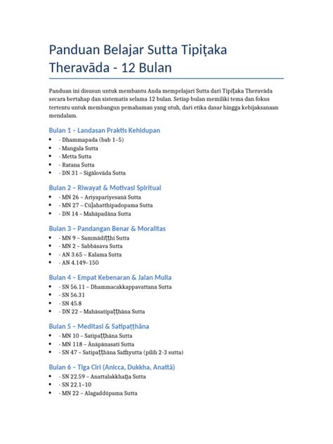 Panduan Belajar Sutta Tipitaka Theravada 12 Bulan Pdf