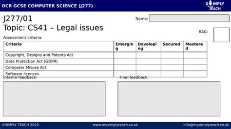 Gcse Cs Legal Issues Workbook Teaching Resources