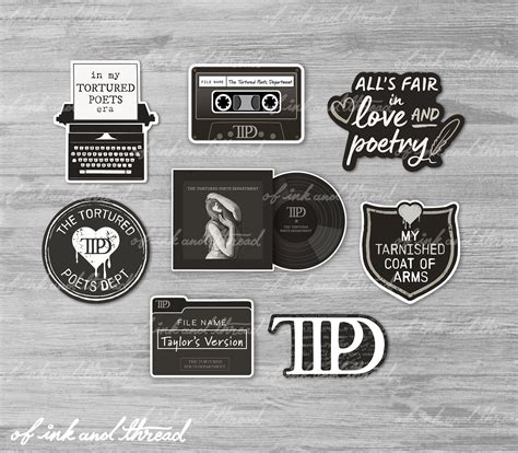 Ttpd Sticker Collection 4 Black Edition The Tortured Poets Department