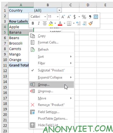 Lesson 250 How To Group Pivot Table Items In Excel AnonyViet English Version