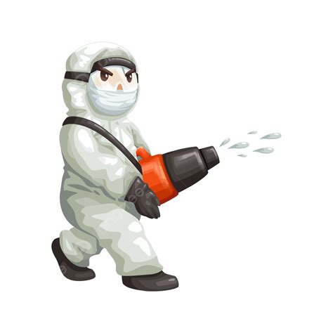 Bundle Cartoon Character With Man In Protective Workwear And Spraying