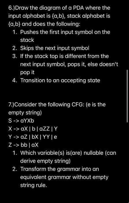 solved 6 draw the diagram of a pda where the input alphabet is a b