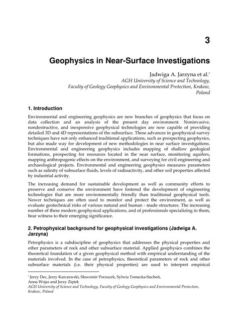 Pdf Geophysics In Near Surface Investigations