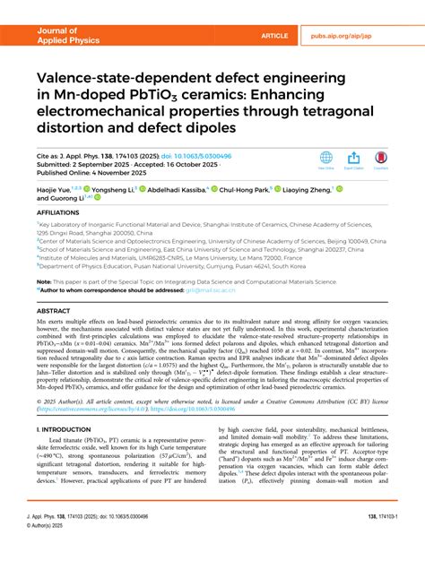 Pdf Valence State Dependent Defect Engineering In Mn Doped Pbtio3 Ceramics Enhancing