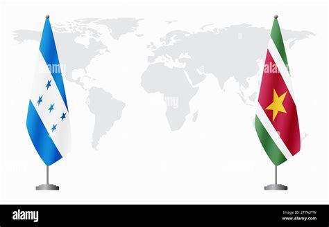 Honduras And Suriname Flags For Official Meeting Against Background Of