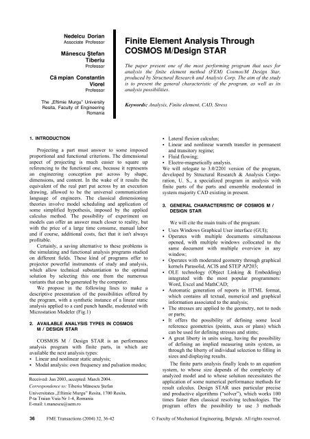 Finite Element Analisys Through Cosmos M Design Star Finite Element Analisys Through Cosmos M Design Star