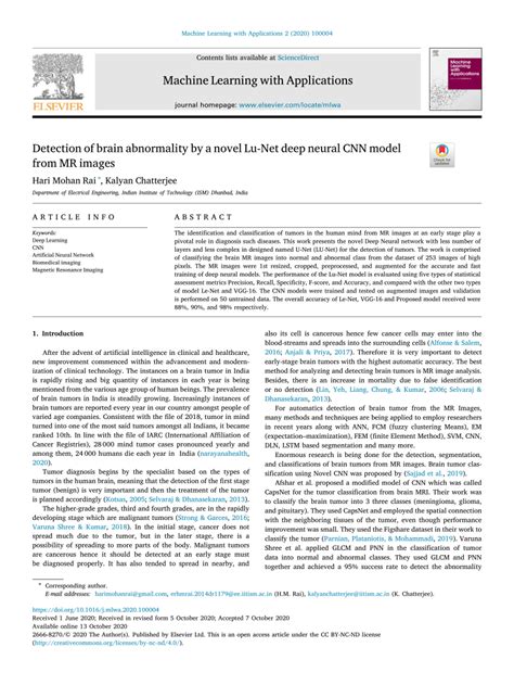 Pdf Detection Of Brain Abnormality By A Novel Lu Net Deep Neural Cnn Model From Mr Images