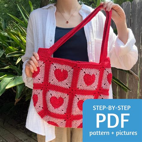Heart Granny Square Tote Bag Pattern Pdf Easy Crochet Pattern With Step By Step Picture