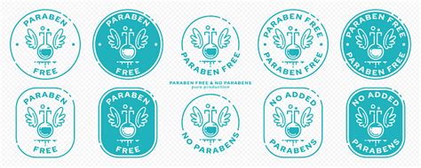 제품 포장을 위한 개념 라벨링 파라벤 무료 날개를 가진 화학 성분 플라스크는 파라벤에서 자유의 상징이다 벡터 집합입니다 개체 그룹에 대한 스톡 벡터 아트 및 기타 이미지