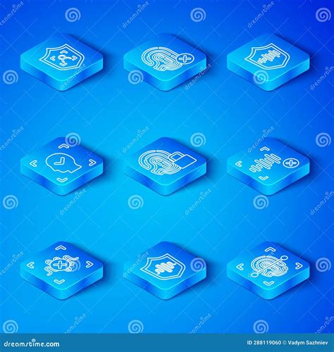 Set Line Rejection Voice Recognition Fingerprint With Lock Shield Face Face And Icon Vector