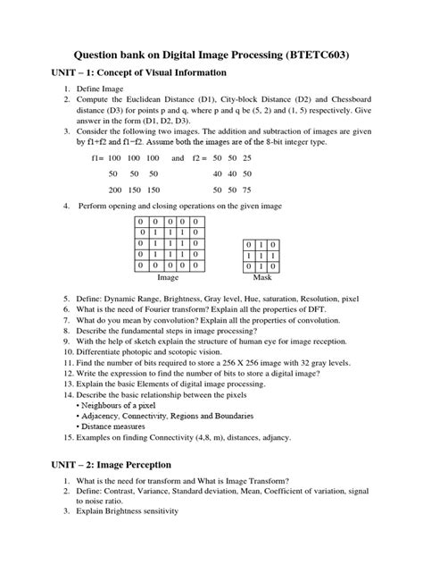 Question Bank Digital Image Processing Btetc603 Pdf Matrix Mathematics Applied Mathematics