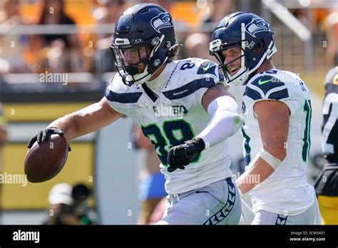 Seattle Seahawks Tight End Aj Barner 88 Celebrates After Scoring A Touchdown During The Second