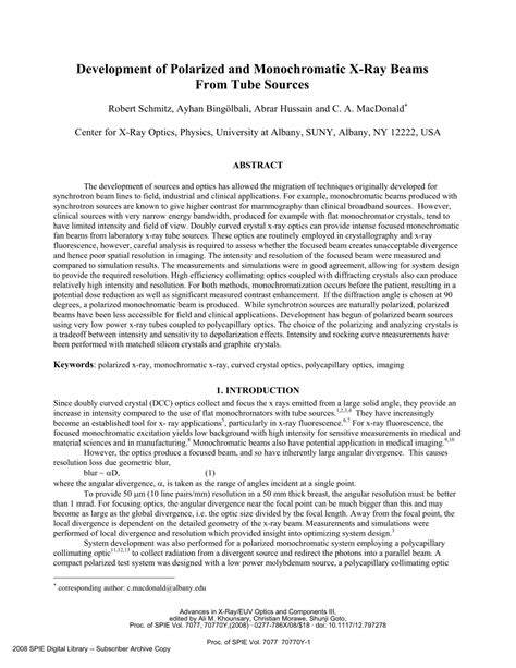 Pdf Development Of Polarized And Monochromatic X Ray Beams From Tube Sources