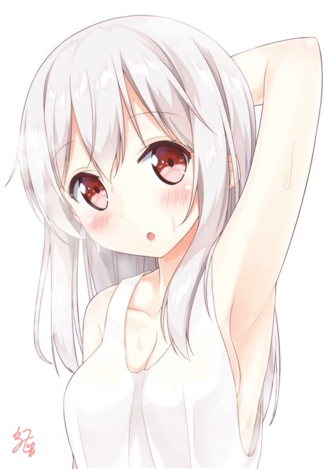 Safebooru 1girl O Arm Behind Head Armpits Blush Breasts Cleavage
