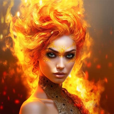 Premium Photo Full Body Woman Is A Girl Made Of Fire Fire Element Ai Generated Art