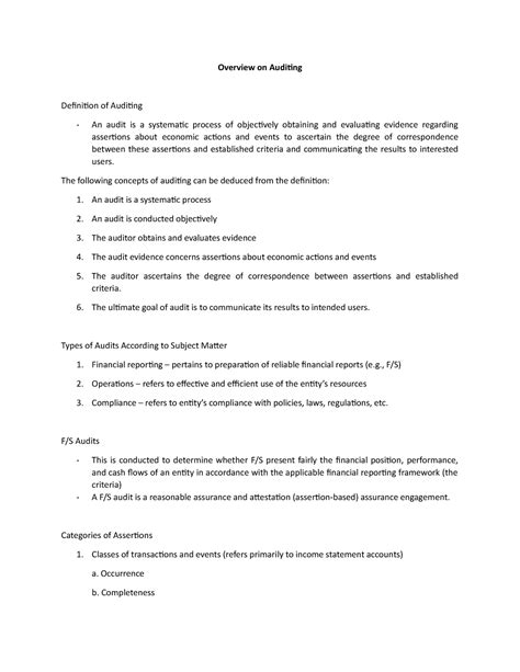 Overview On Auditing Overview On Auditing Definition Of Auditing An Audit Is A Systematic