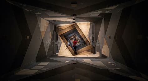 Geometric Abstraction Featuring A Modern Staircase Viewed From Above The Stock Illustration