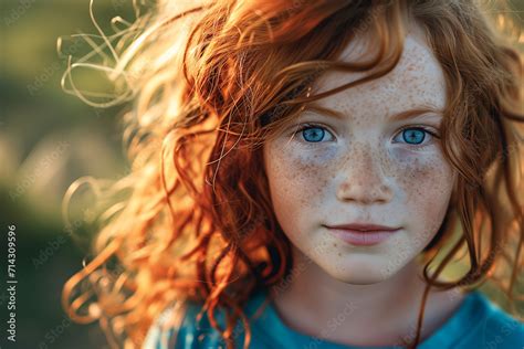 Girl With Freckles On Face Portrait Close Up Close Up Face Of Young