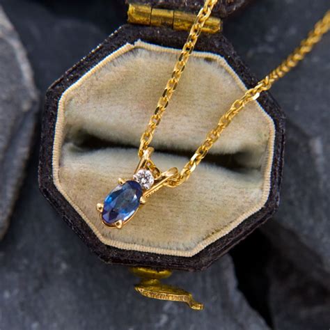 Dainty Sapphire Pendant Necklace 14k Yellow Gold