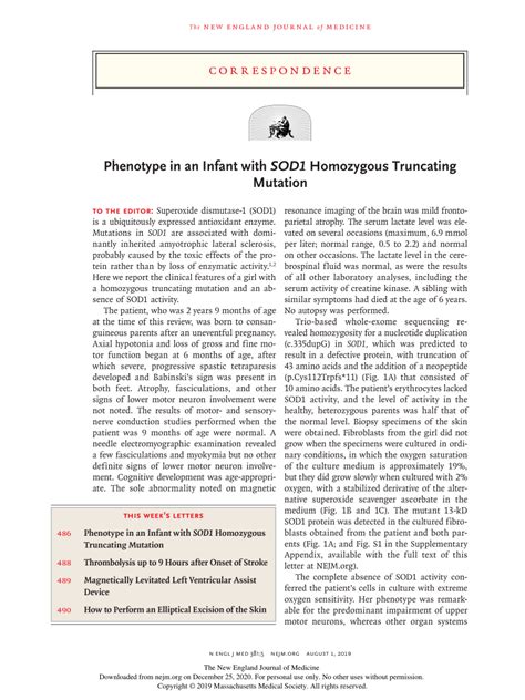 Pdf Phenotype In An Infant With Sod1 Homozygous Truncating Mutation