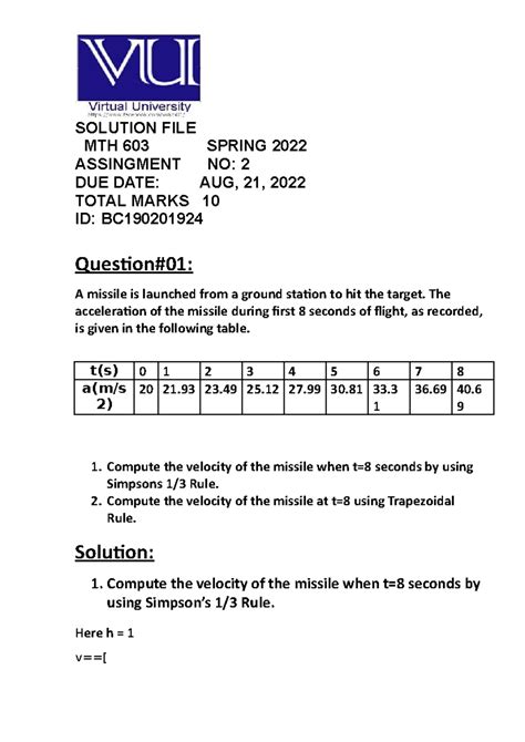 Sol Mth 603 2 Solution Mth 603 Question In Easy Way Solution File