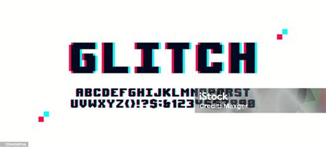 픽셀 디지털 결함 알파벳 왜곡 화면 오류 효과 라틴어 문자와 80 의 비디오 게임 증기파와 복고풍 미학의 스타일의 숫자 금융 수치에 대한 스톡 벡터 아트 및 기타 이미지