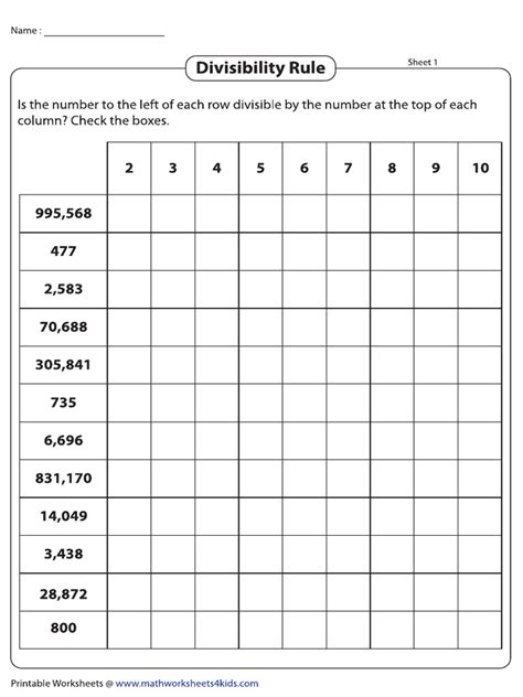 Division Divisibility Rule Table 2to10 1 Pdf