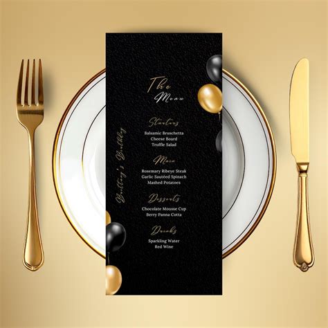 Editable Black And Gold Menu Printable Gold Black Dinner Menu Classy