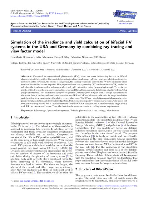 Pdf Simulation Of The Irradiance And Yield Calculation Of Bifacial Pv Systems In The Usa And