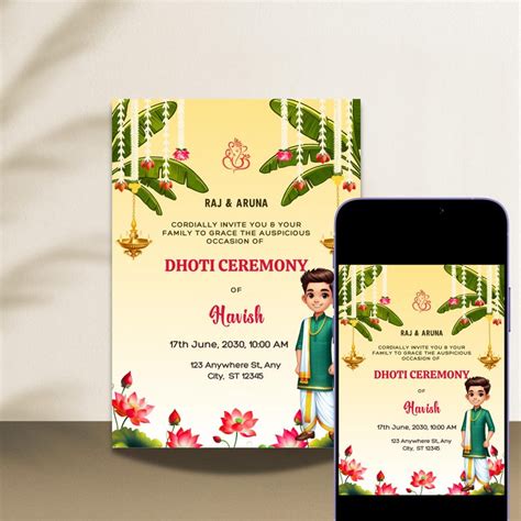Dhoti Ceremony Invitation For Dhothi Function Invite And Panchalu