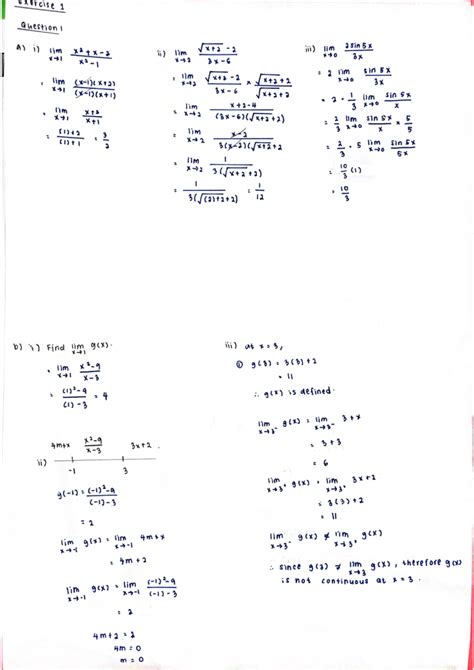 Calculus Exercise 1 Exercise 1 Question I A I Lim X2 X 2 X 2 2 Iii Lim Asin5x Ii Lim X 1