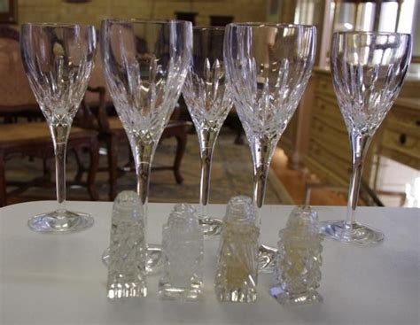 Stuart Crystal Wine Glasses And Glass Peperettes Set British 20th
