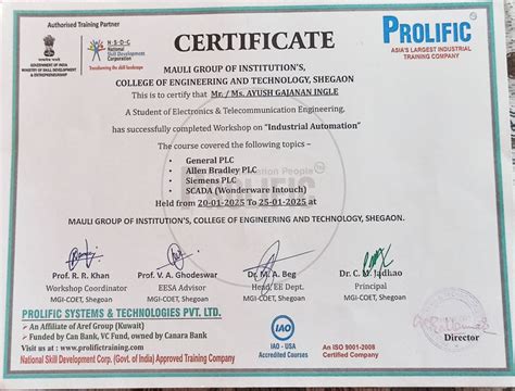 Im Excited To Announce That I Have Successfully Completed A 6 Day Workshop On Industrial