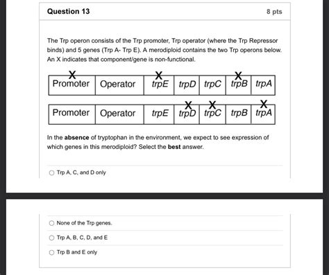 Solved Question 13 8 Pts The Trp Operon Consists Of The Trp