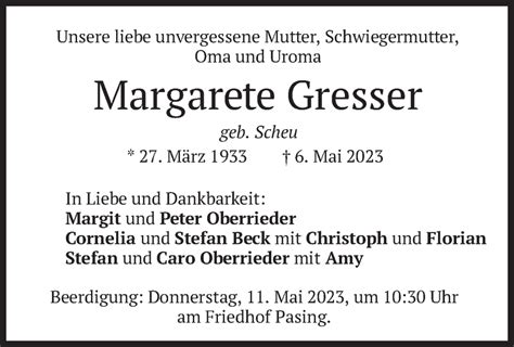 Traueranzeigen Von Margarete Gresser Trauer Merkur De
