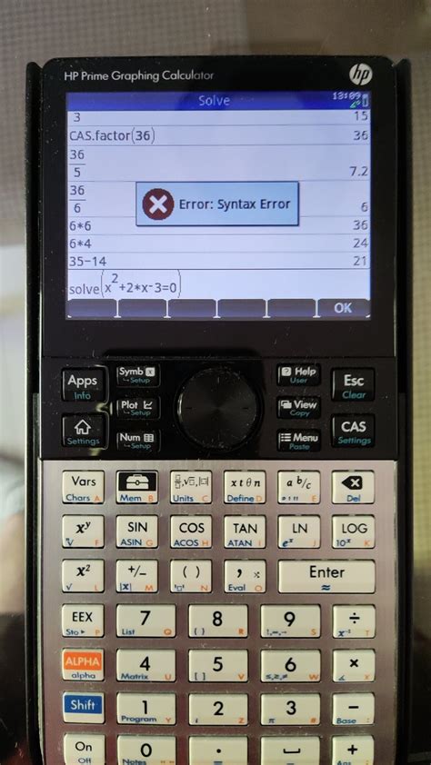 my hp prime calc is giving syntax error r calculators