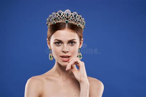 Princess Naked Shoulders Jewelry Cosmetics Attractive Look Isolated Background Stock Image