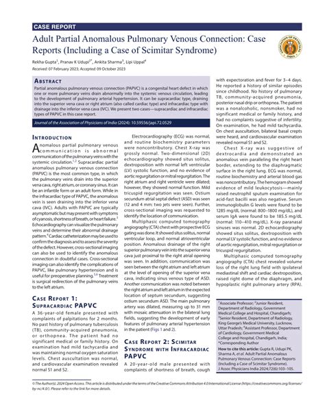Pdf Adult Partial Anomalous Pulmonary Venous Connection Case Reports
