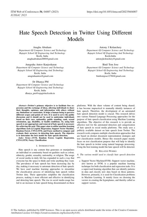 Pdf Hate Speech Detection In Twitter Using Different Models